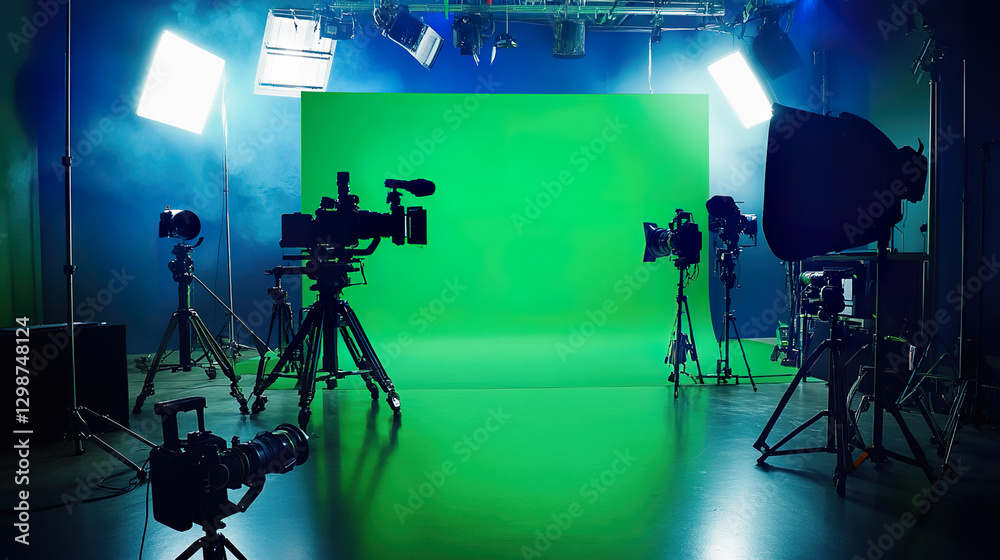 Professional video production workspace with modern equipment and ...