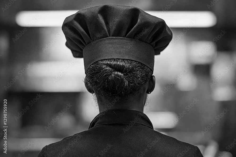 Chef de espaldas en un entorno culinario, listo para crear una obra ...