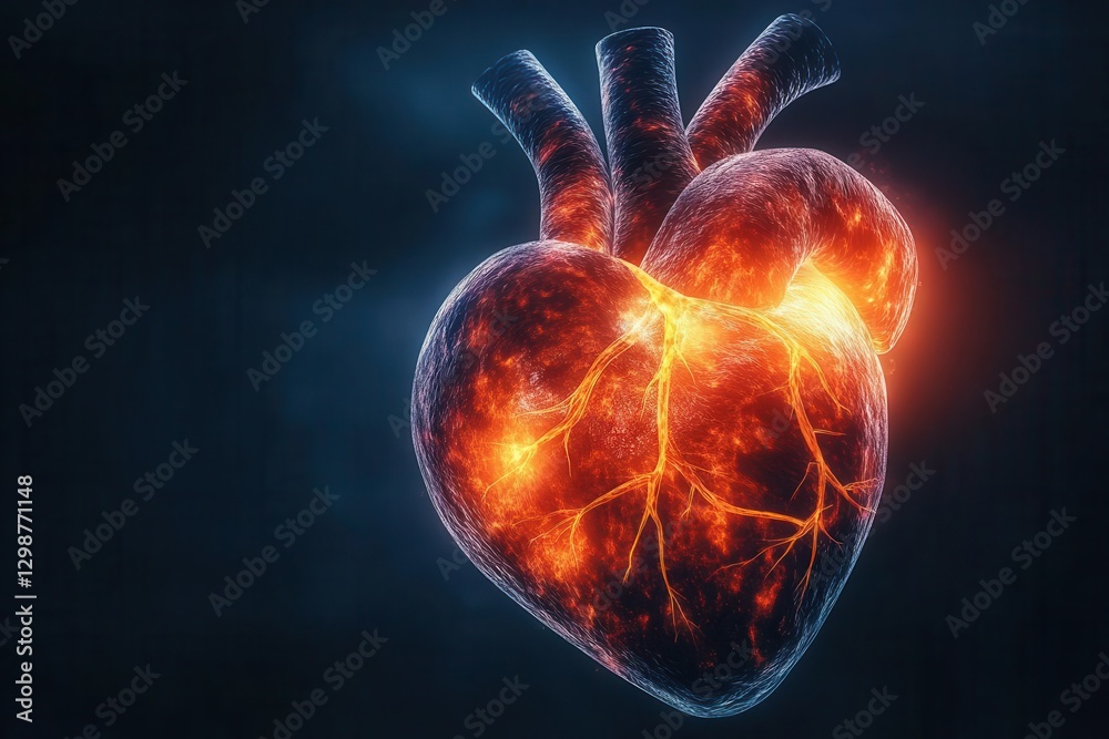 anatomically detailed 3d heart rendering with pulsing glow effect ...
