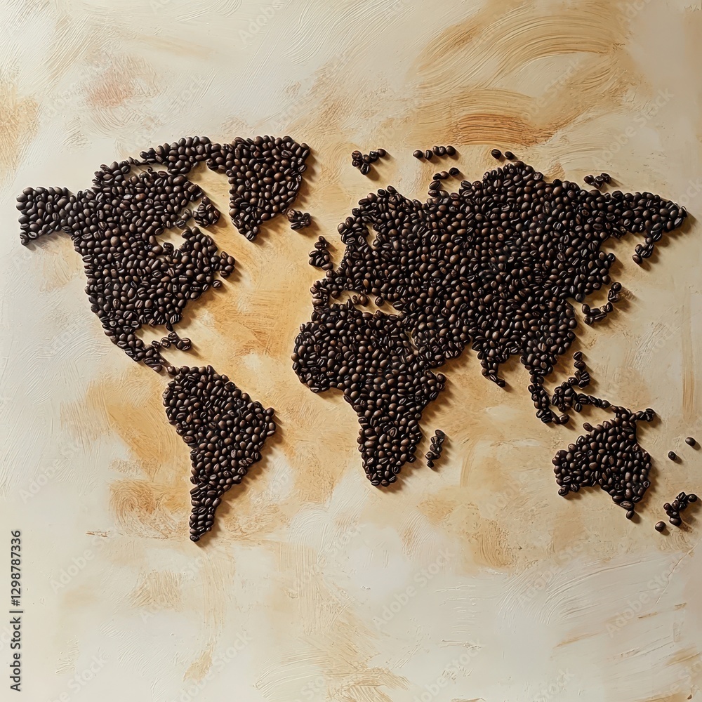 World map crafted from coffee beans showcases a unique blend of art and ...