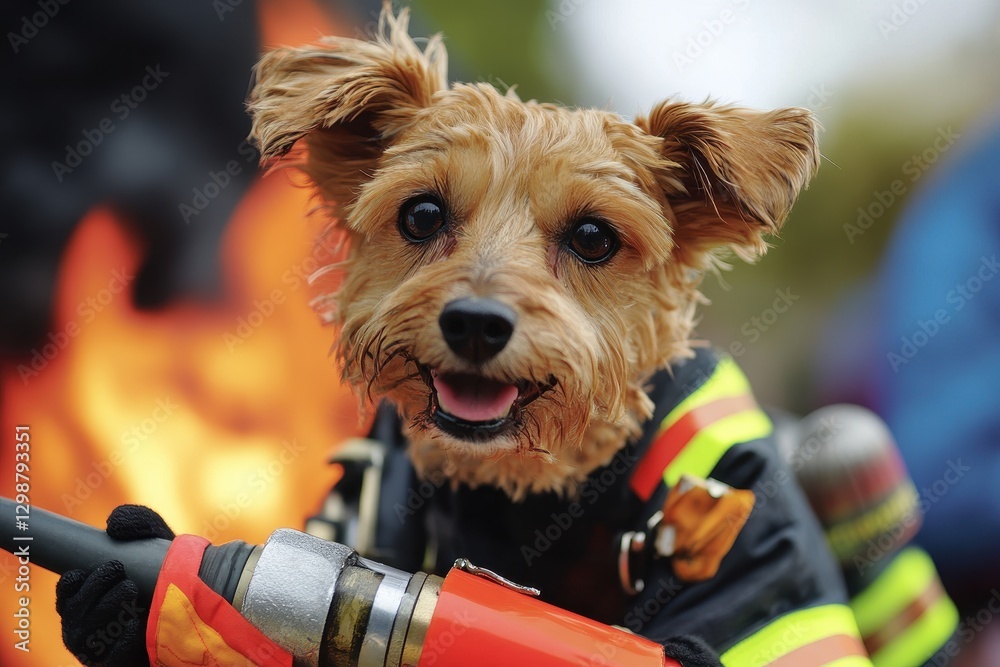 Brave dog firefighter ready to combat flames with determination and ...