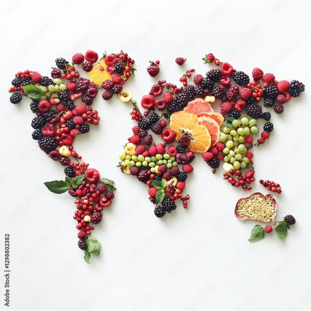 World map creatively designed with an array of colorful berries ...