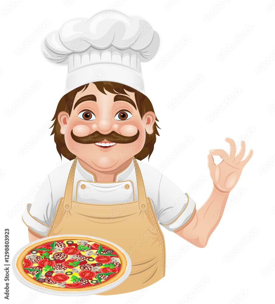 chef man preparing dishes and food in the kitchen vector illustration ...