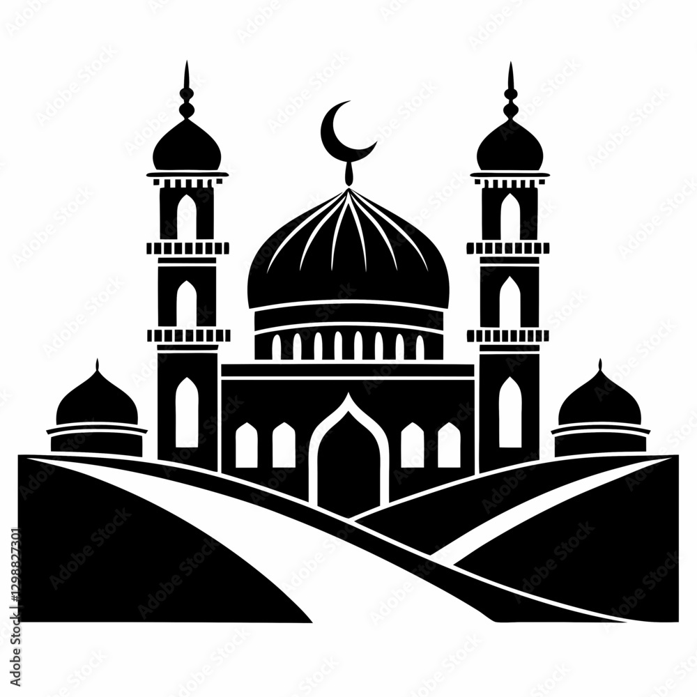 Masjid/Mosque Vector silhouette, isolated white background Stock Vector ...