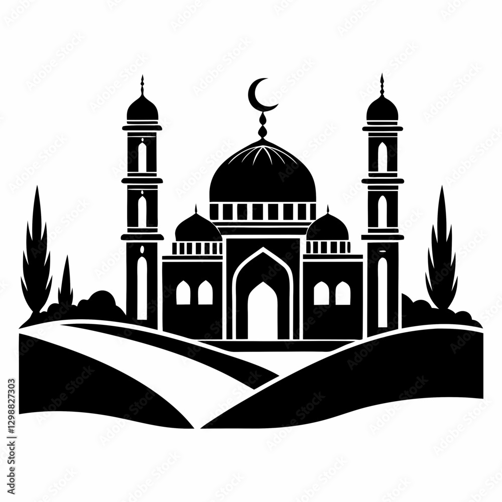 Masjid/Mosque Vector silhouette, isolated white background Stock Vector ...