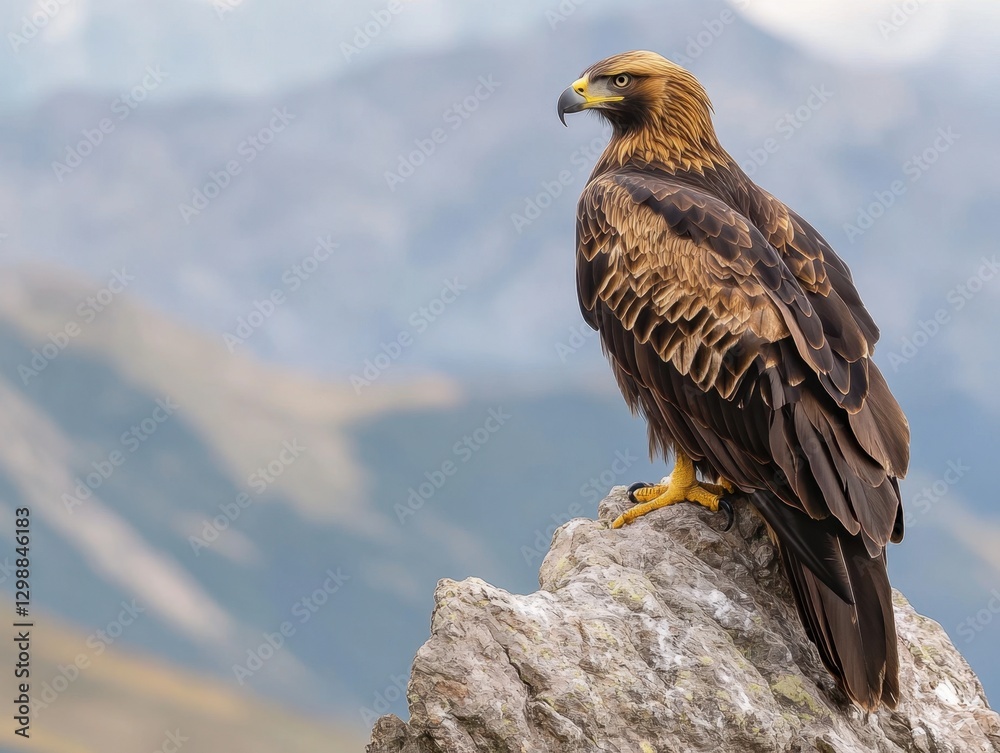 Majestic Golden Eagle Perched on a Rocky Cliff Overlooking Mountainous ...