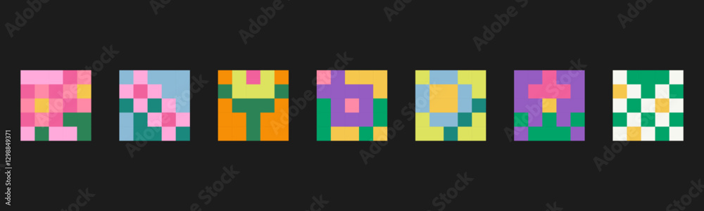 Various 8bit Flowers. Square floral icons. Pixel Art, retro video game ...