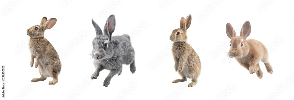 Cute bunnies hopping in different positions displaying their fluffy ...