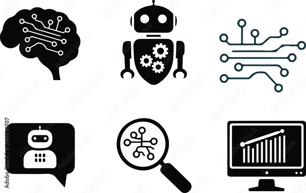 AI, tools, silhouette, vector, illustration, minimalistic, black ...