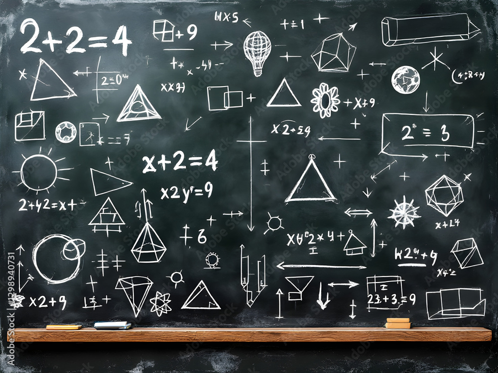 Comprehensive Educational Chalkboard Illustrating Diverse Mathematical ...