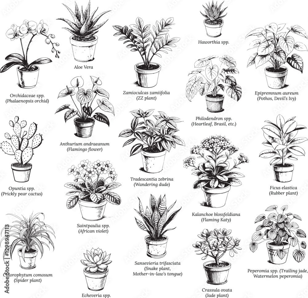 Stock-Vektorgrafik „Types of Different Houseplants in Pot, Species of ...