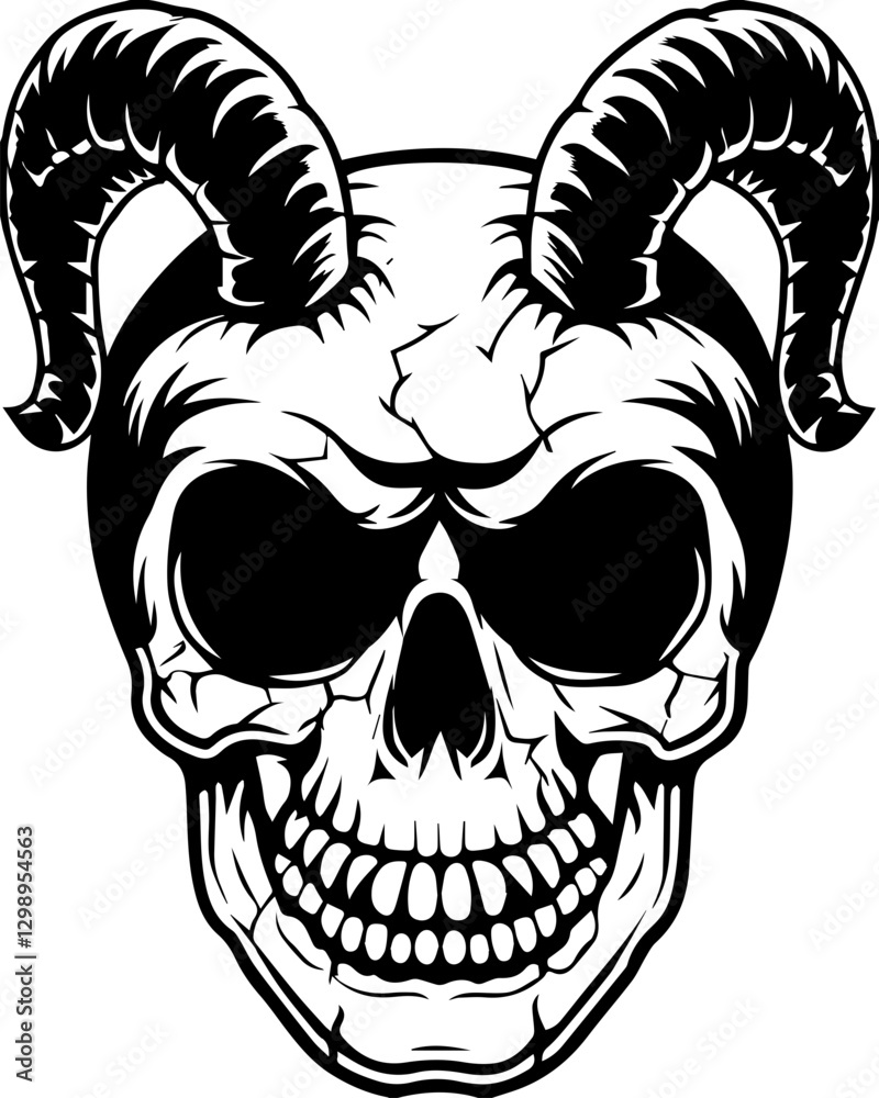 SVG vector features a demonic skull and undead creatures. Black and ...