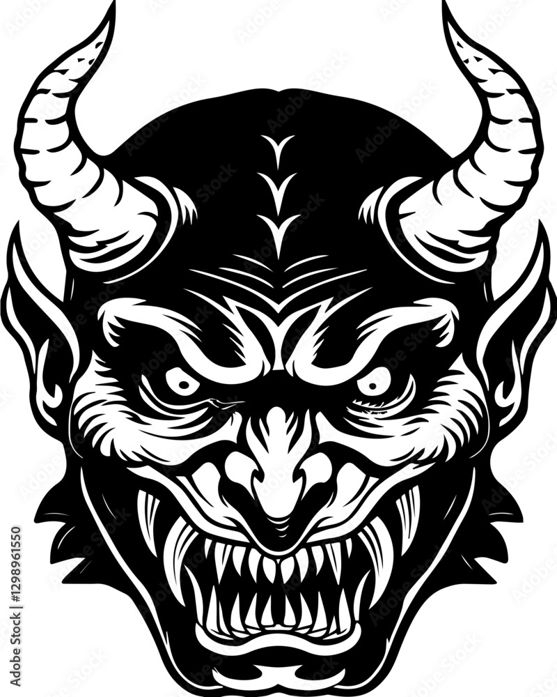 Western demons and hellish creatures in SVG vector format. Fierce Demon Illustration with Horns ...