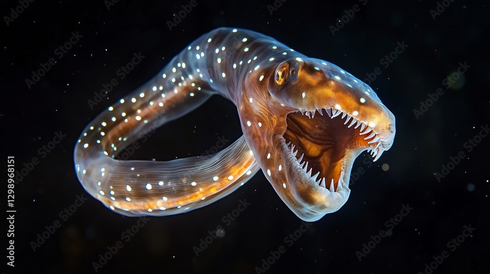 Terrifying Pelican Eel opening its enormous mouth its ribbon like body ...