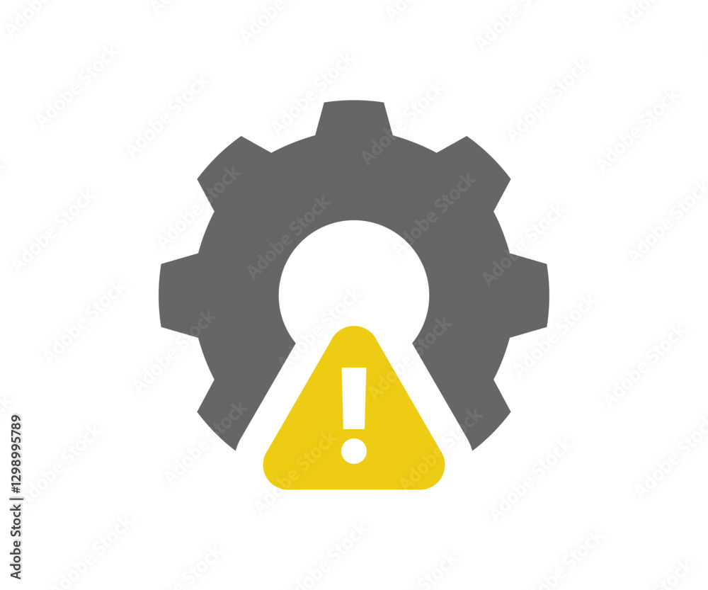 Warning icon, error, process, gear symbol with exclamation mark. Risk ...
