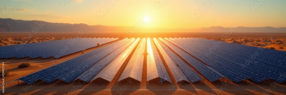 Massive battery array in desert power plant, sun blazing , photovoltaic ...