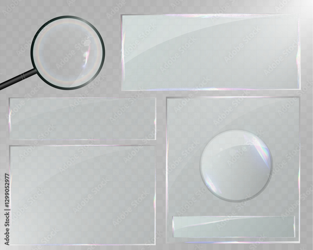 Panel and frame glass UI elements, glass panel template, realistic ...