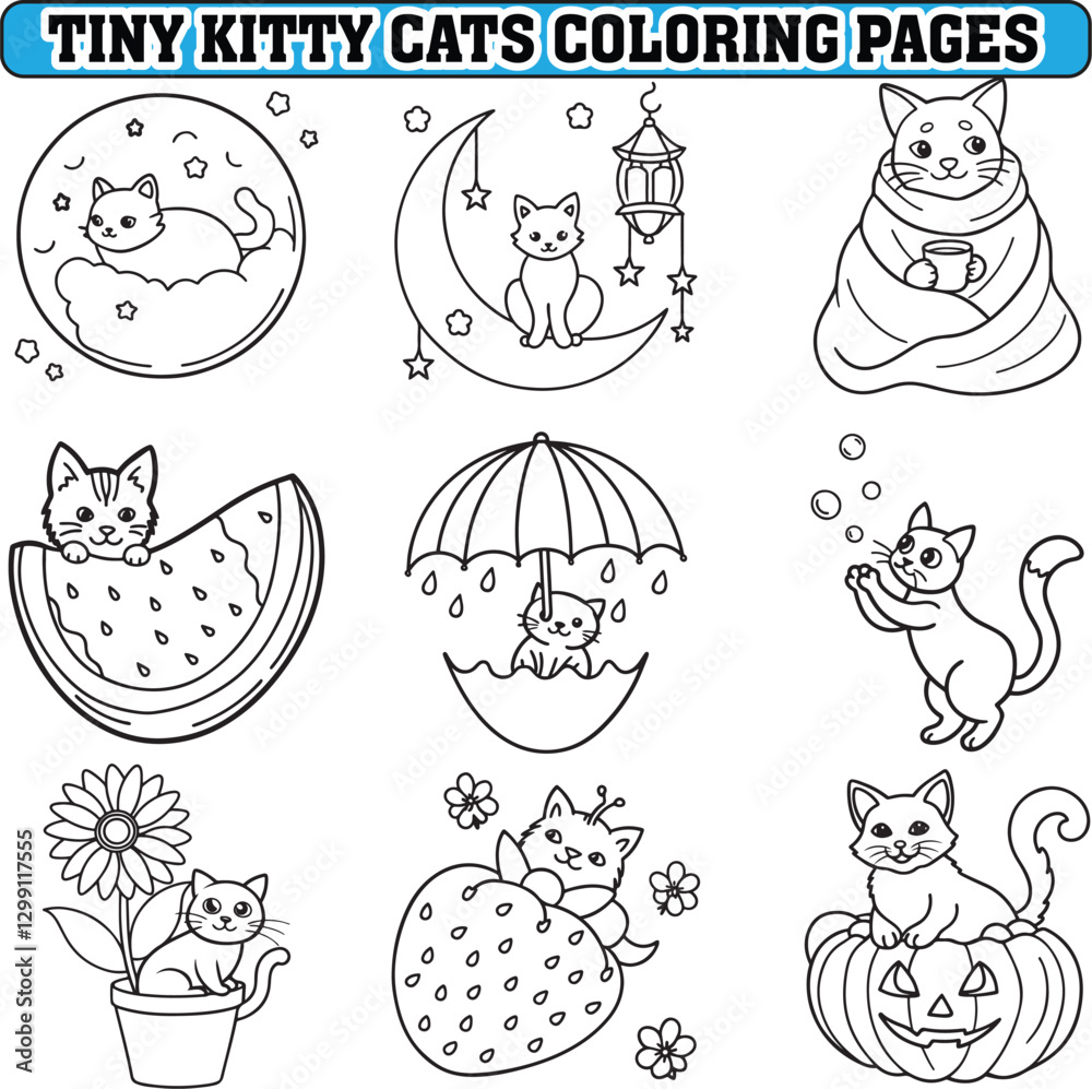 Tiny cats coloring pages, kitty coloring page, cat coloring page, bold ...