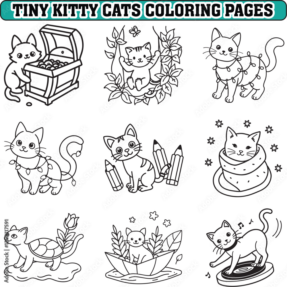 Tiny cats coloring pages, kitty coloring page, cat coloring page, bold ...