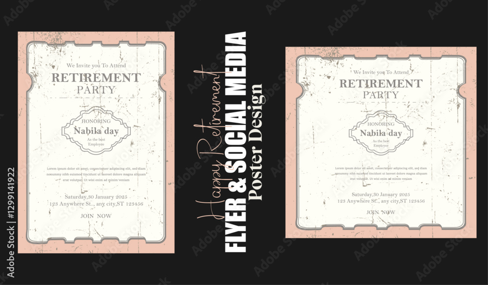 Set of Happy retirement party invitation flyer design template ...