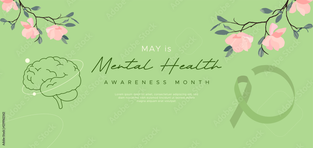 Mental health awareness month, May. Featuring vector elements of brain ...