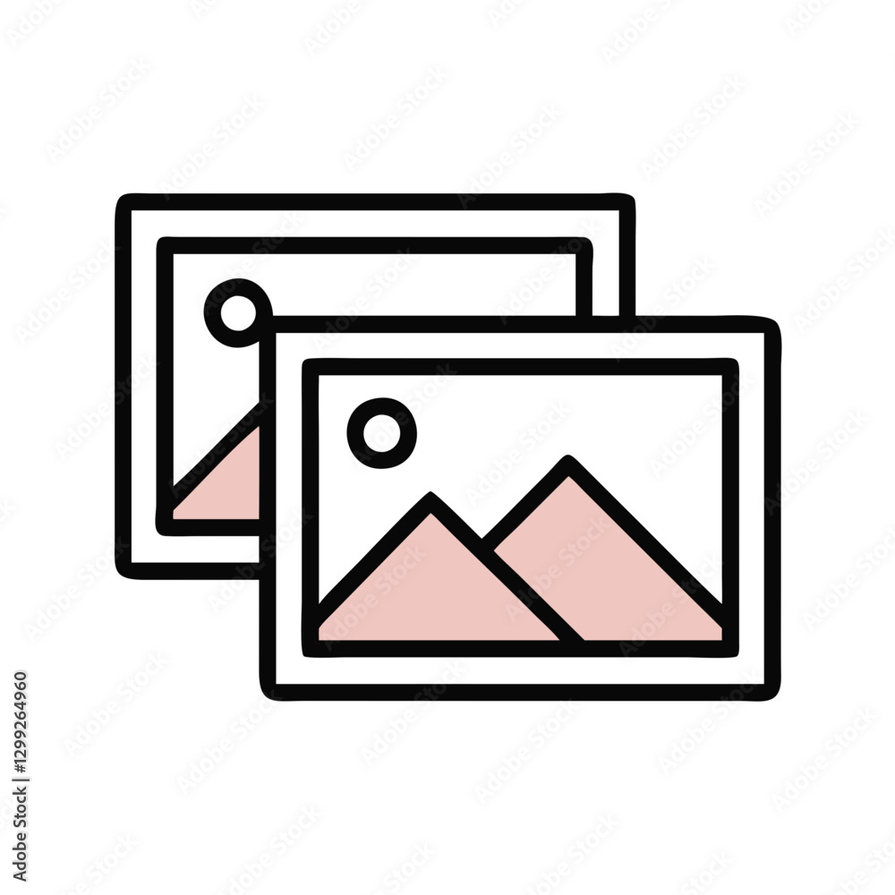 Overlapping image frames with black outlines showing minimalist ...