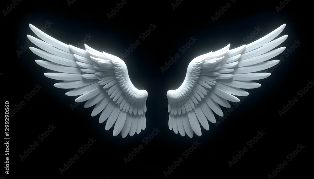 Dos alas de ángel blancas sobre fondo negro, arte digital, iluminación ...