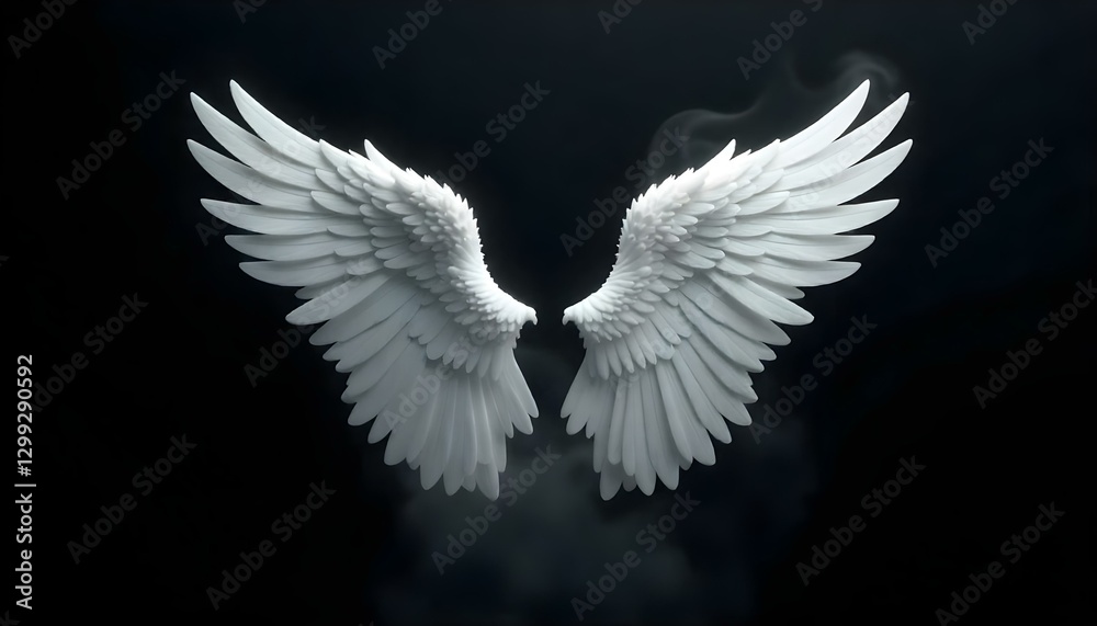 Ilustración de Stock Dos alas de ángel blancas sobre fondo negro, arte ...