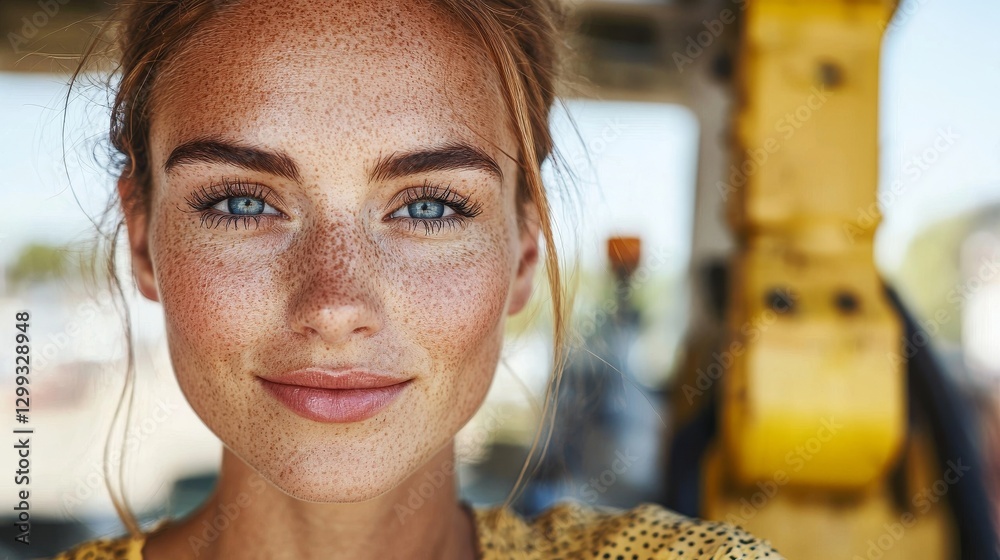 A worker's face is shown in a close-up shot, displaying focus and ...