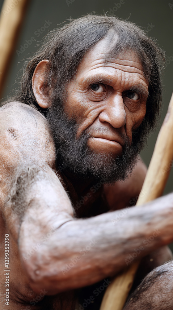 Neanderthal exploring the wilderness in a realistic portrayal of ...