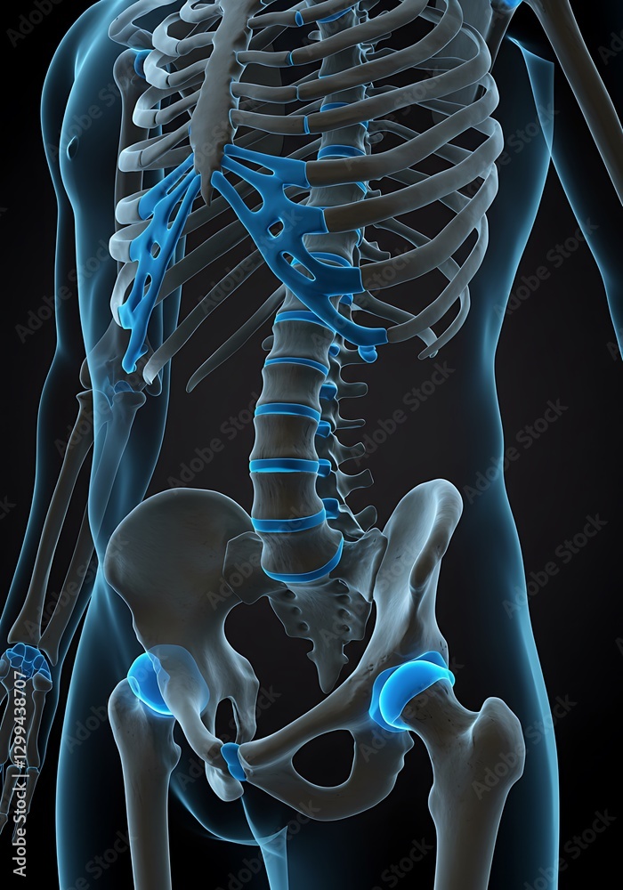 Human Torso Skeleton Structure Showing Ribs Spine and Hip Bones Stock ...