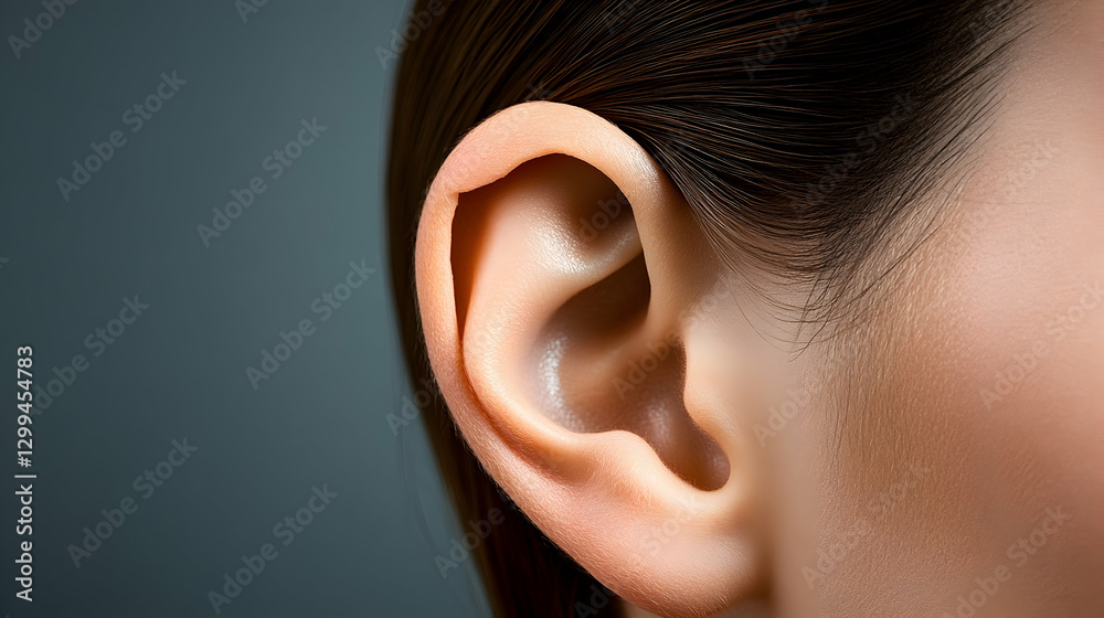 Detailed ear anatomy showcases the intricate curves and skin textures ...