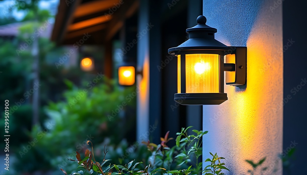 Exterior wall lights at night Stock Photo | Adobe Stock
