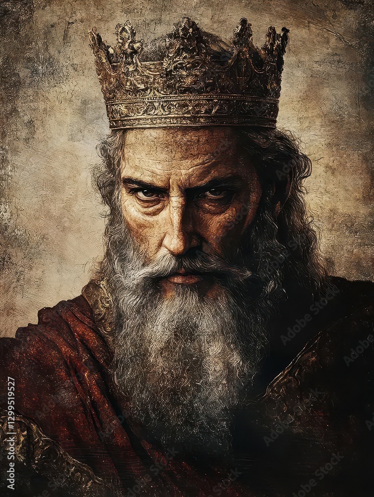 Regal Portrait of King Solomon Exuding Wisdom and Majesty in a Classic ...