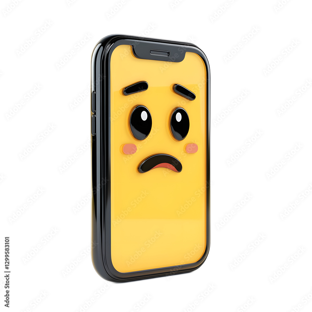 Sad Smartphone Emoji Displaying Distress and Disconnection on Digital ...