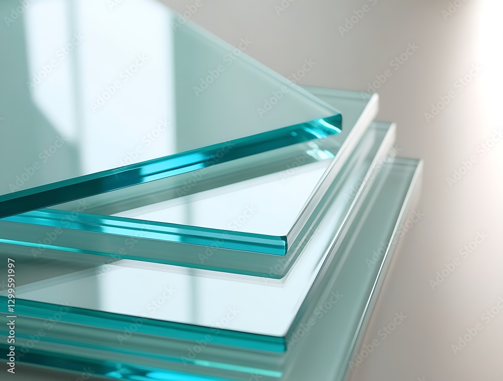 Zdjęcie bez tantiem: Stack of transparent tempered glass sheets with a ...