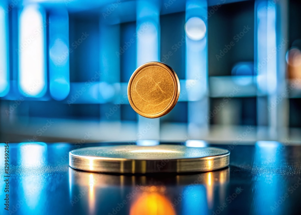 Magnetic Levitation: Coin Floating Above Magnetic Base in Lab Stock ...