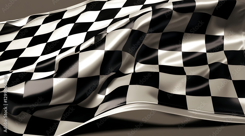 Waving checkered racing flag with black and white pattern, symbolizing ...