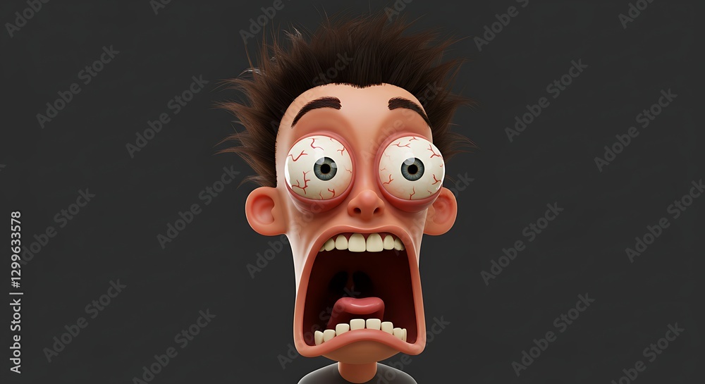 Cartoon Man Screaming with Wide Eyes in Shocked Expression Stock ...