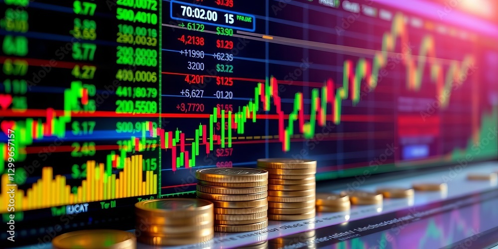 Financial investment concept with holographic trading overlay on stock ...