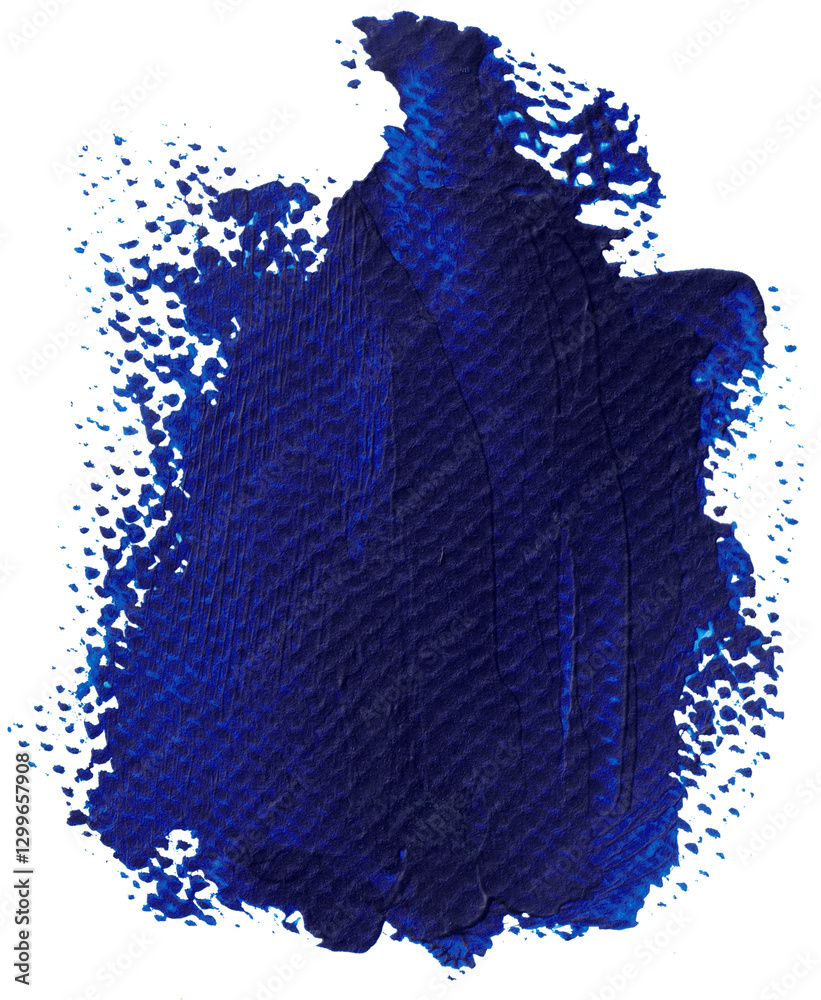 Hand-drawn deep blue acrylic and oil paint stroke with texture on a ...