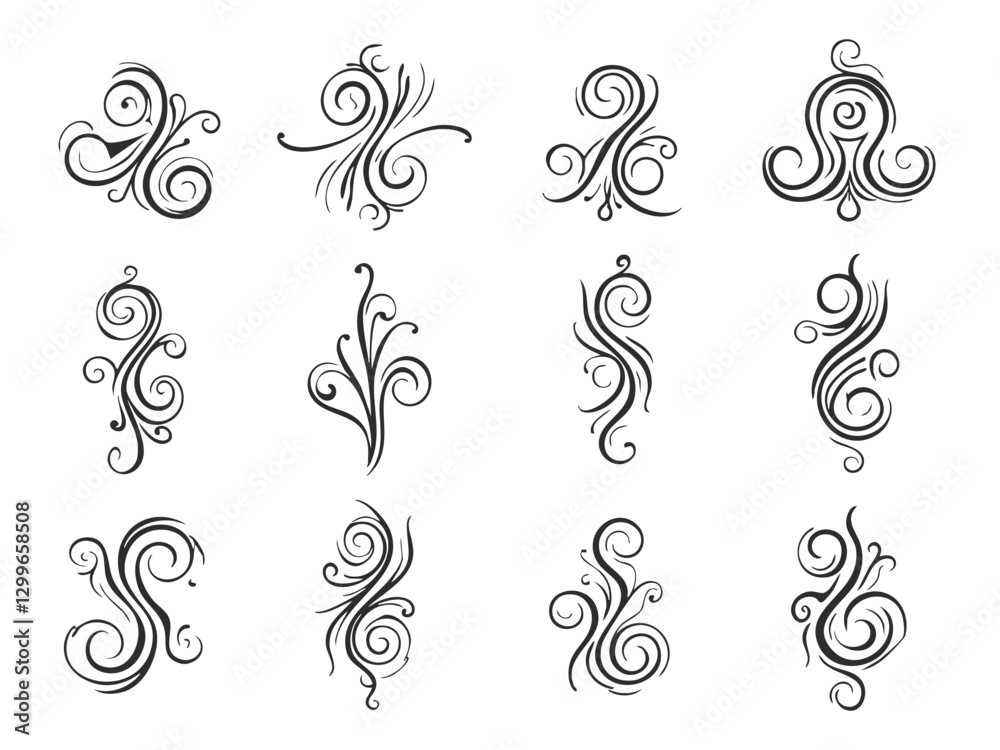 Elegant decorative swirl and spiral vector silhouettes for graphic ...