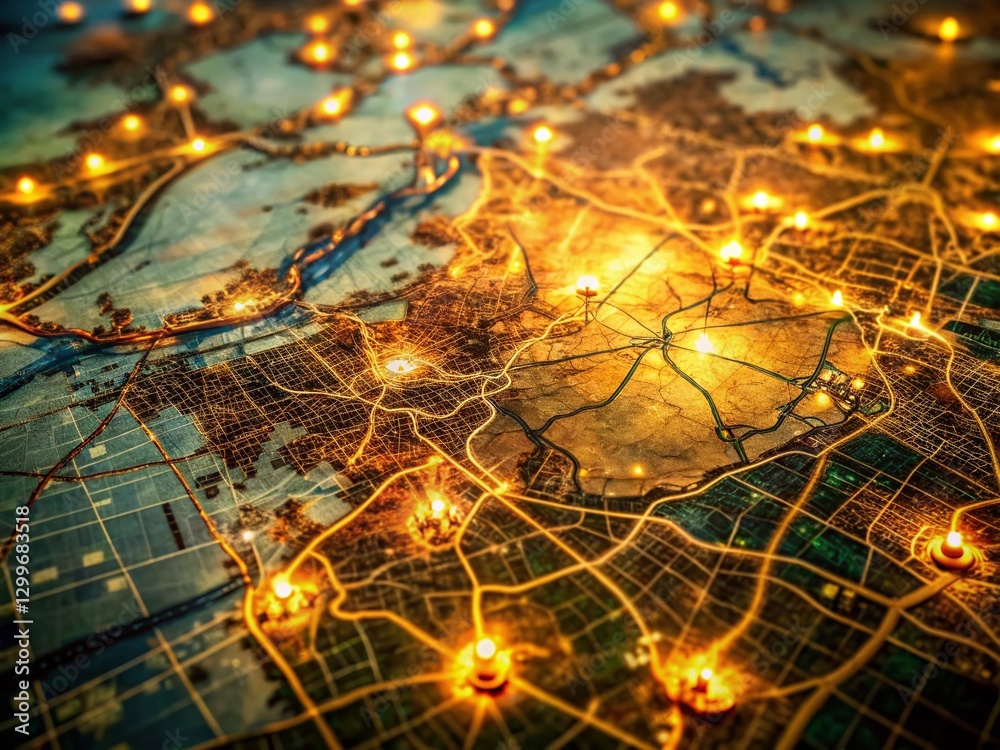 Shanghai WWII Military Map - Long Exposure Night Photography Stock ...