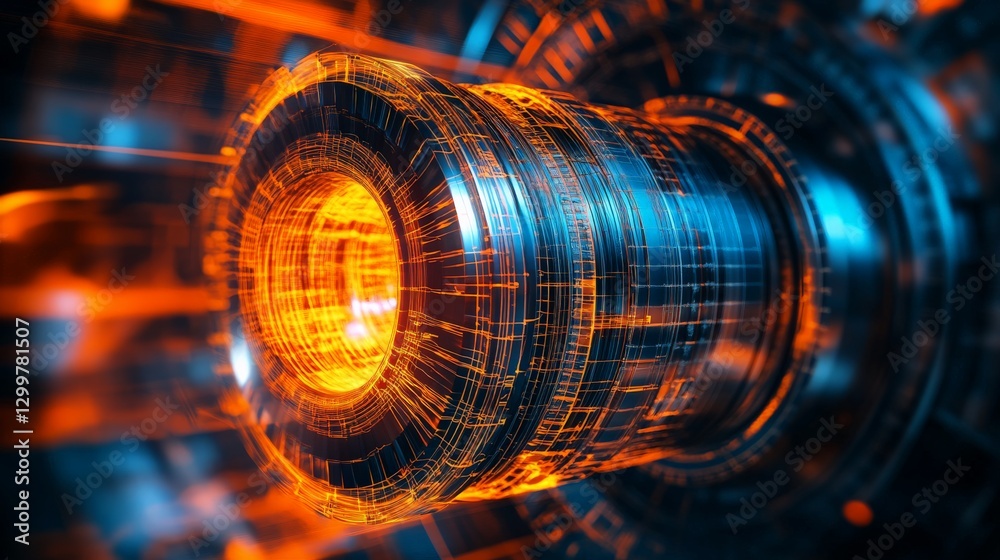 Abstract visualization of heat flow through a mechanical turbine ...