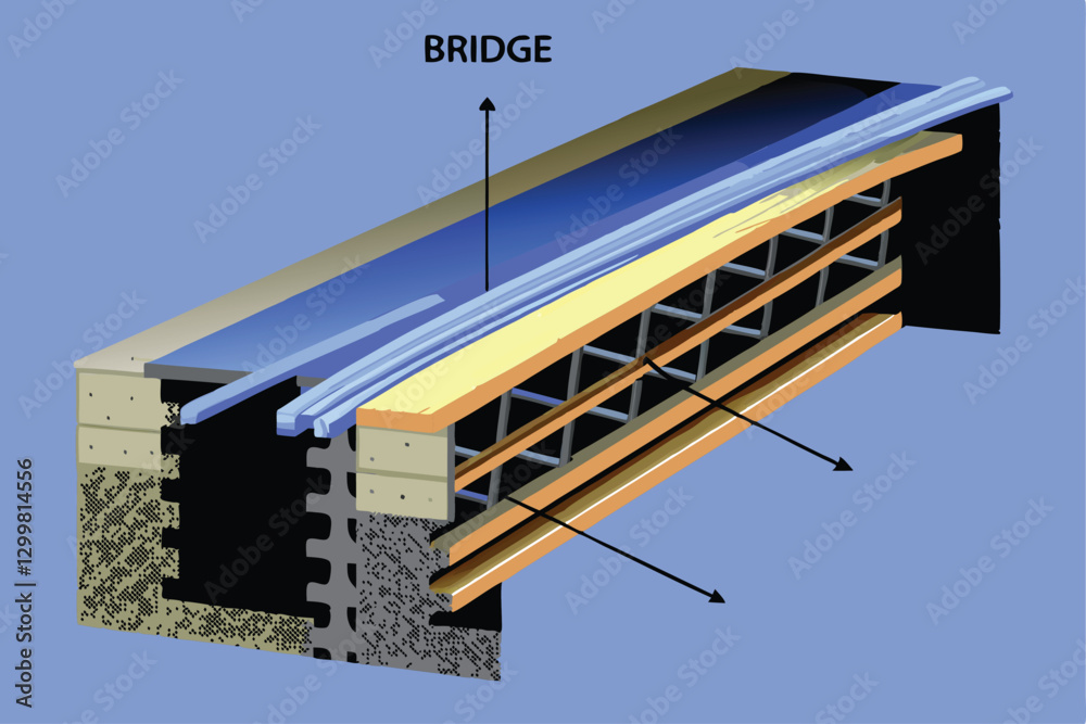 Generate a detailed cutaway illustration of a bridge's cross-section ...
