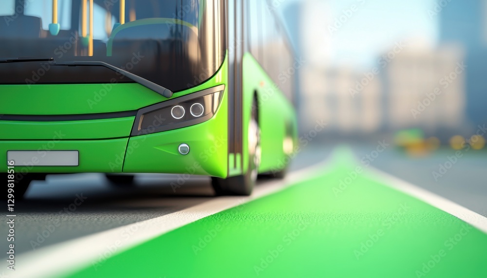 green tech carbon neutral electric concept. Green bus on a dedicated ...