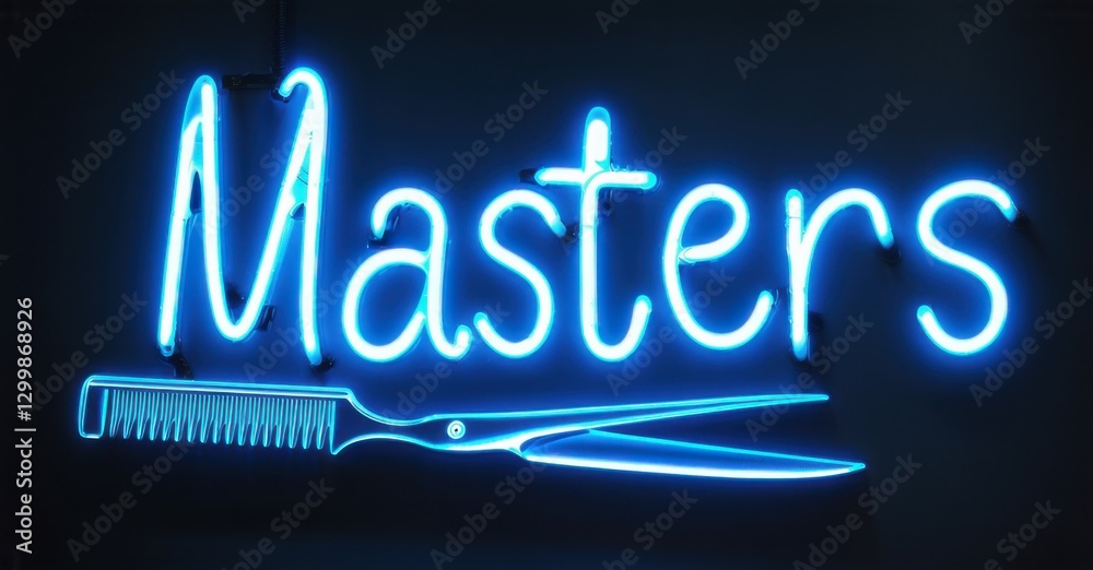 Neon sign fade masters glowing barber shears detailed razor blade ...