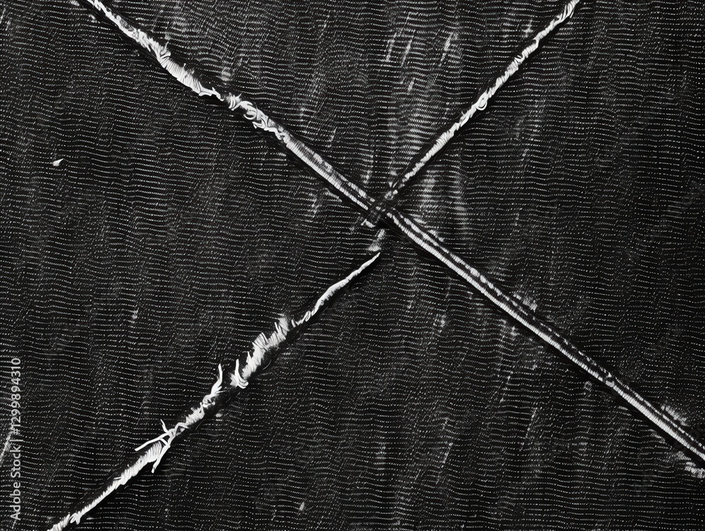Ripped black fabric creates an X pattern for textures, backgrounds, and ...