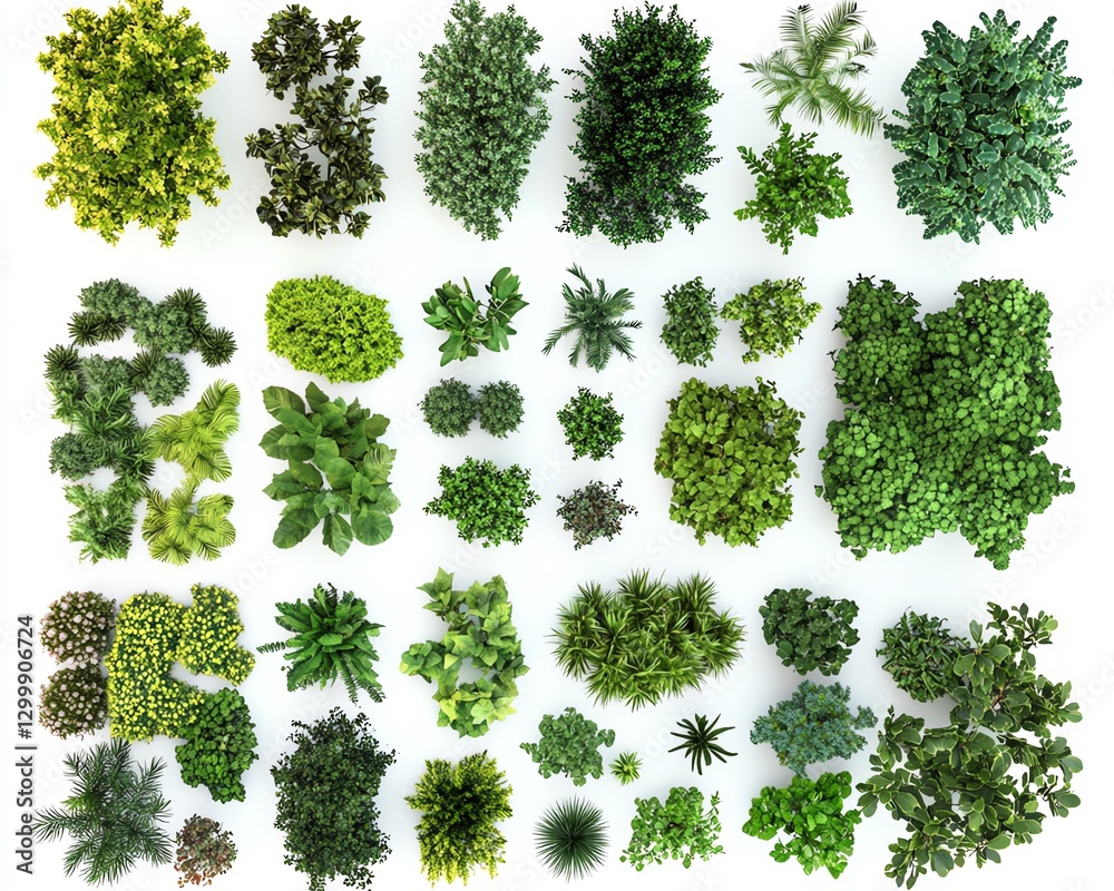 Vibrant collection of diverse greenery, including various trees, shrubs ...