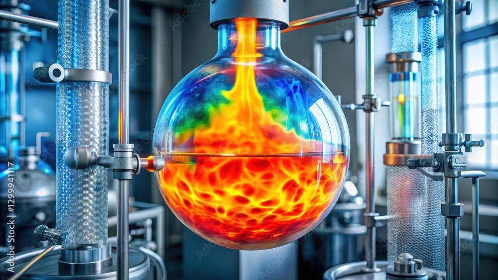 Detailed image of a chemical reaction vessel with a heat map ...